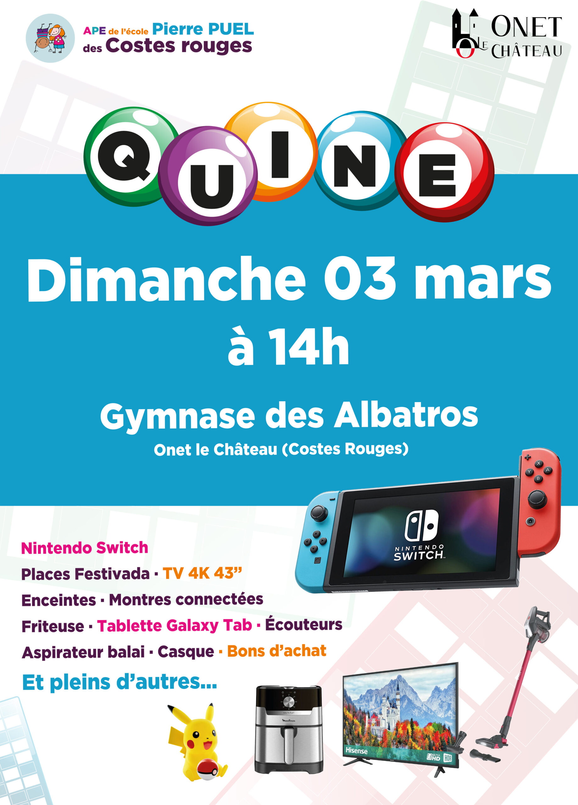 Quine de l’APE de l’école Pierre Puel des Costes-Rouges - Onet-le-chateau